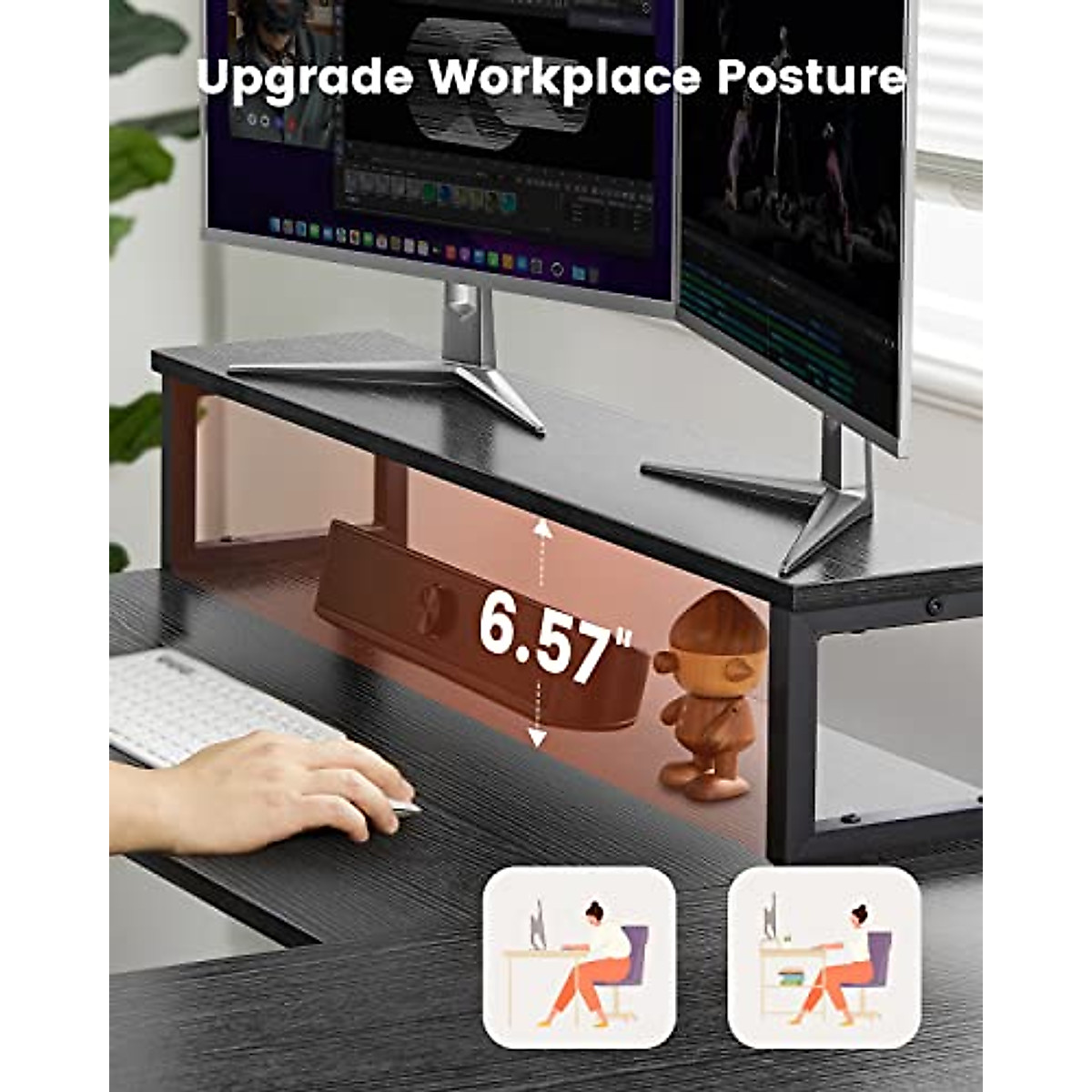 ErGear L Shaped Computer Desk with USB Charging Port and Power Outlet, 55 inch Corner Desk with Storage Shelves, 2 Person Long Gaming Table Modern Home Office Desk