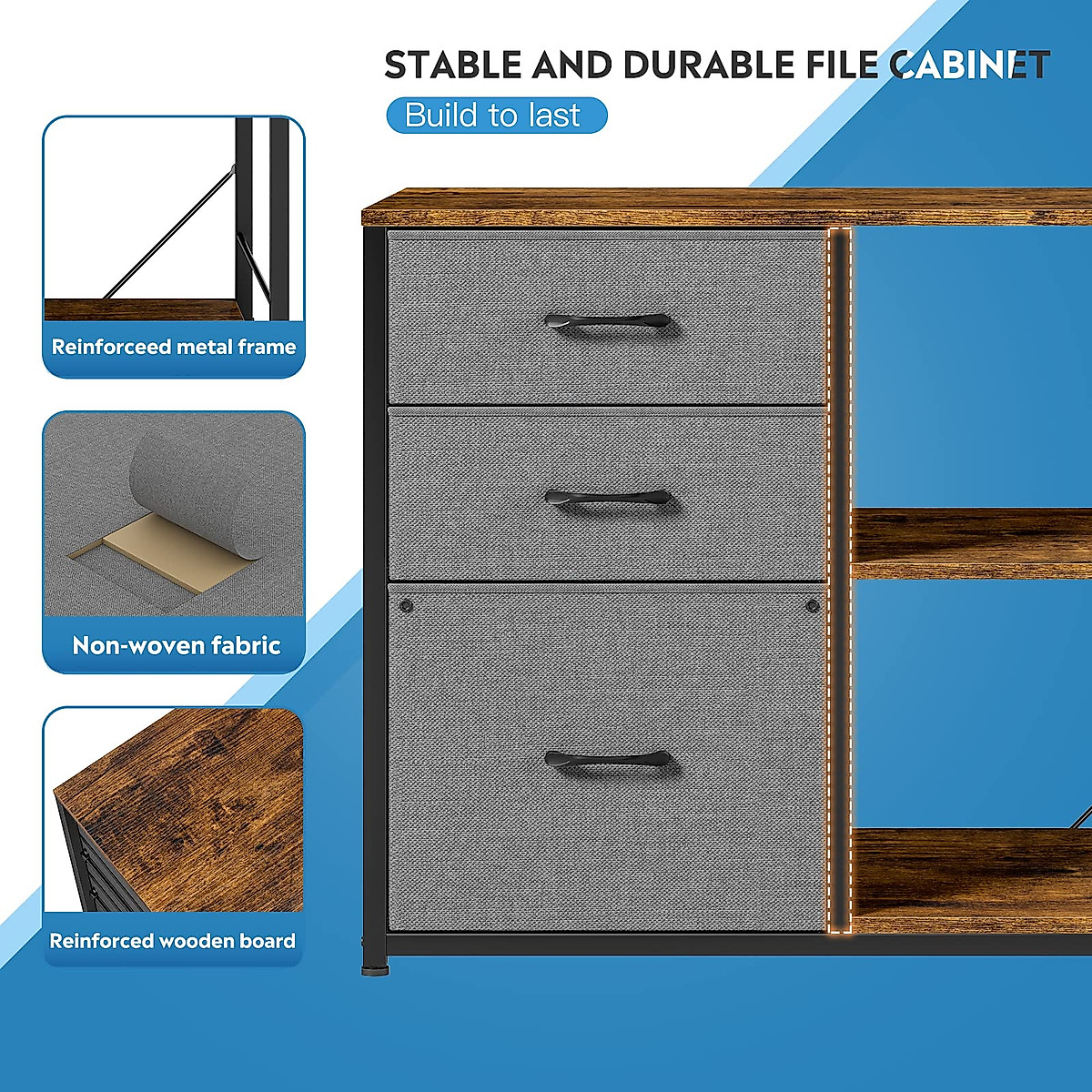 Raybee 3 Drawer File Cabinets Filing Cabinets for Home Office Mobile Lateral Office File Cabinet Rolling Printer Stand Fits for A4 Letter, Legal Size,26.6" H x 29.7" W x 16.9" D