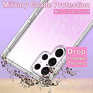 Coolwee Crystal Glitter Full Protective Case for Samsung Galaxy S23 Ultra 5G - 6.8" Heavy Duty Hybrid 3 in 1 Rugged Shockproof Women Girls Transparent Shiny Clear Bling Sparkle