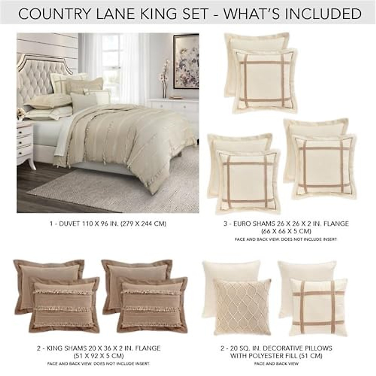 Michael Amini Country Lane 8-Piece King Duvet Set - Toast, Beige