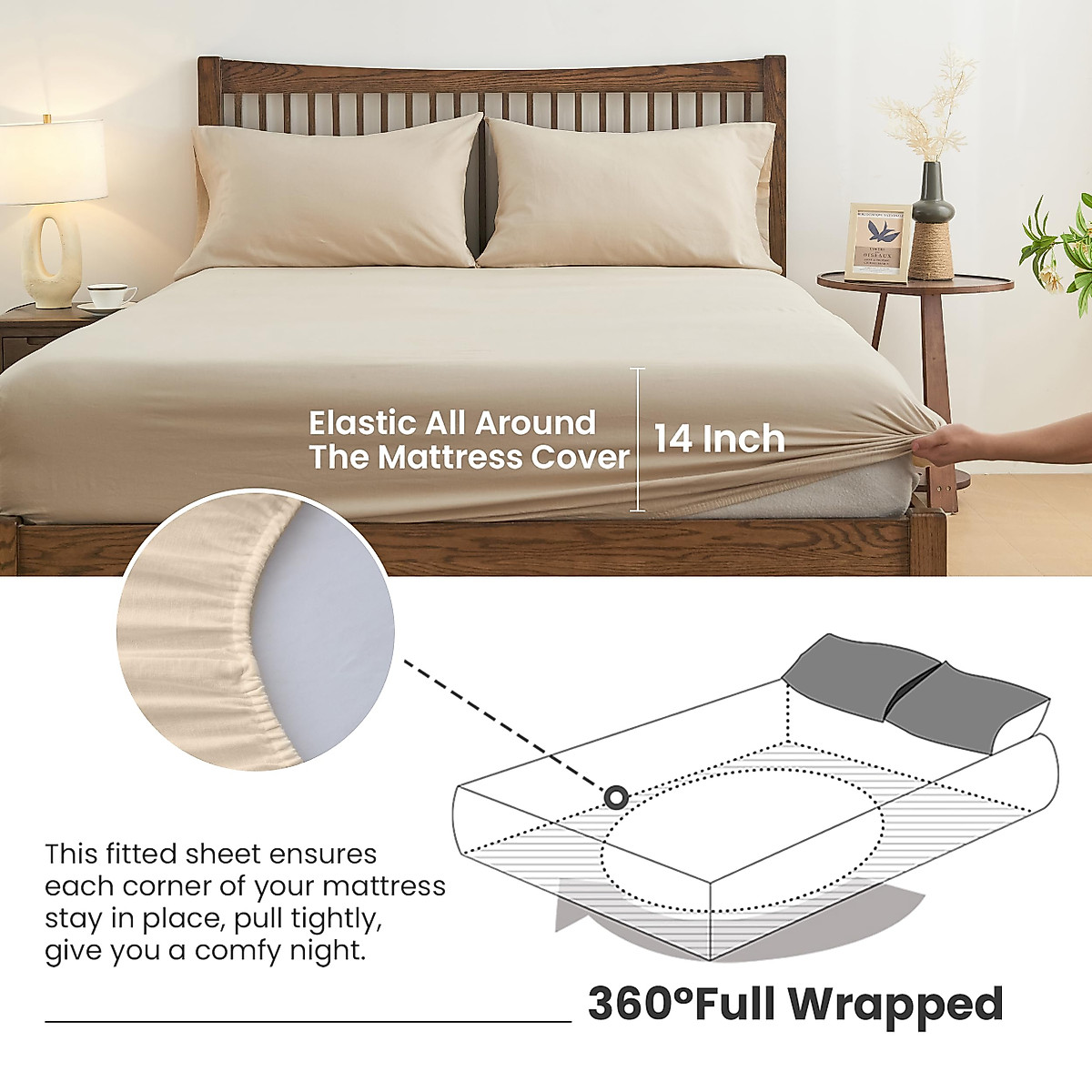 Simple&Opulence Belgian Linen Sheet Set Solid Color - 3 Pieces (1 Flat Sheet, 1 Fitted Sheet & 1 Pillowcase) Natural Flax Cotton Blend Soft Breathable Farmhouse Bedding - Twin Size, Linen/Beige