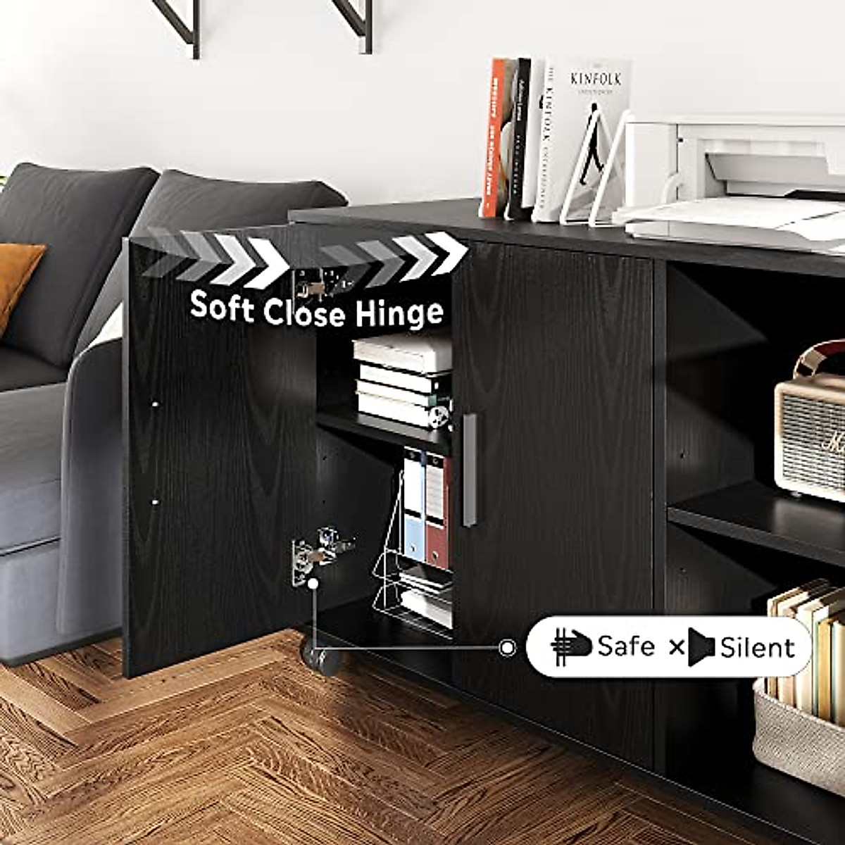 DEVAISE Rolling File Cabinet, Wood Storage Cabinet with Dual Doors, Large Printer Stand on Lockable Wheels for Home Office, Black