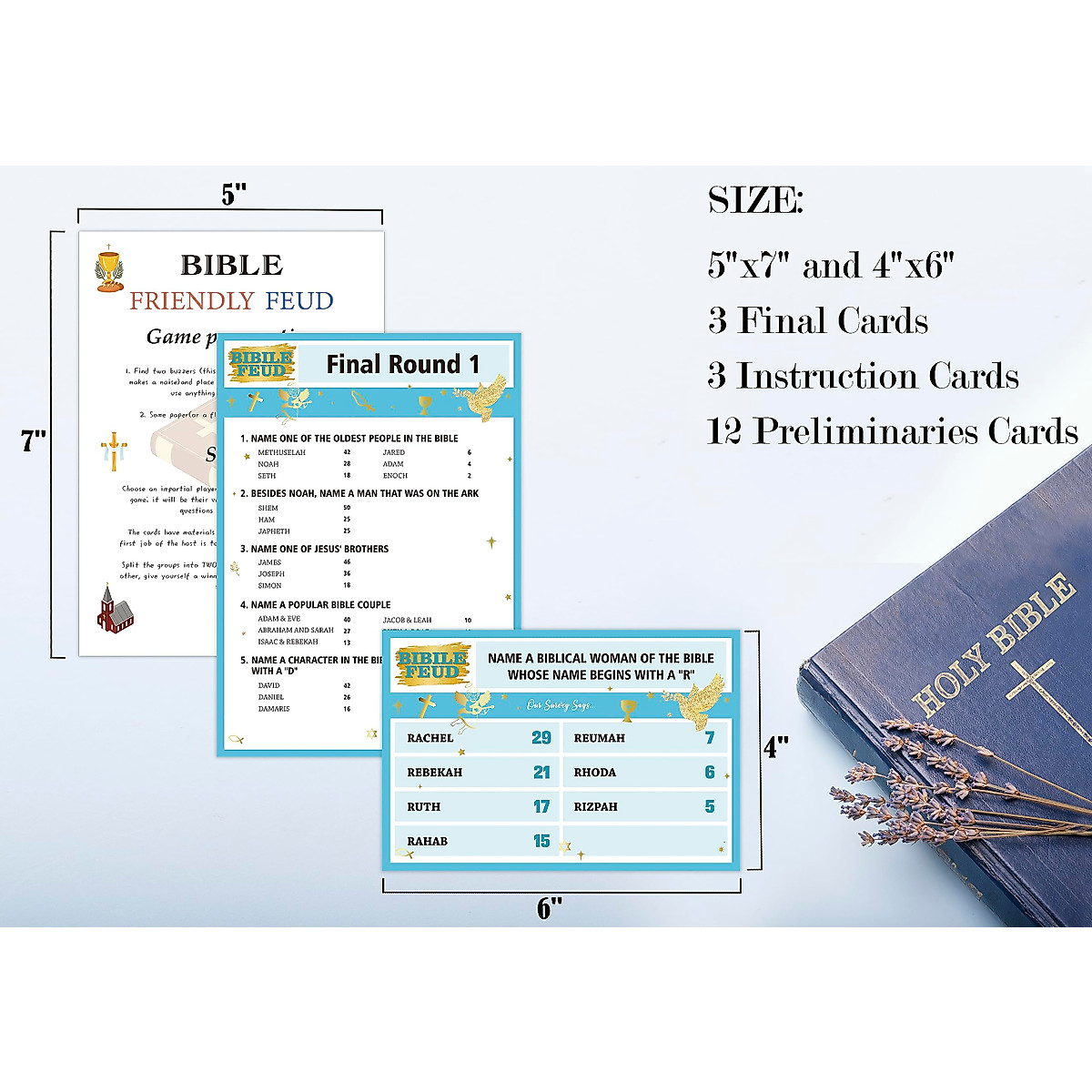 Bible Games for Adults and Family,Family Feud Game for Adults,Bible Study,Religious Gifts,Cards Christians Like,Bible Trivia,Fun Games for Family Game Night,15 Game Cards+3 Instruction Cards,O1