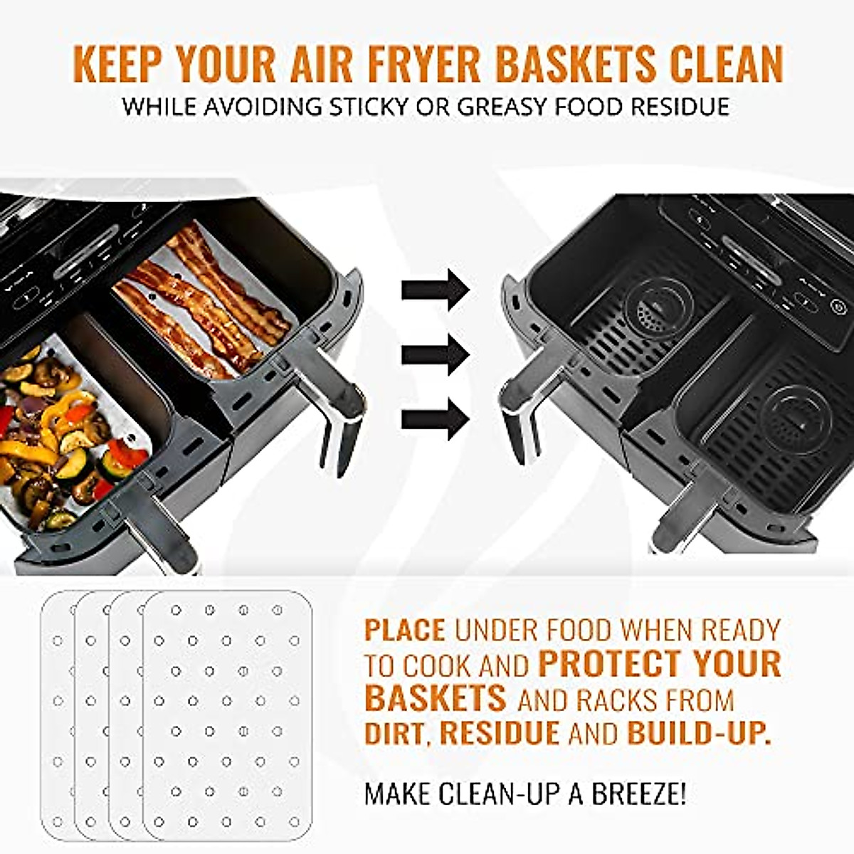 Air Fryer Parchment Paper Accessories for Ninja Foodi Dual Air Fryer 100 pcs DZ201, DZ401, Air Fryer Paper Liners & Heat Resistant Mat, Double Basket Ninja Accessories Sheets for Basket by INFRAOVENS
