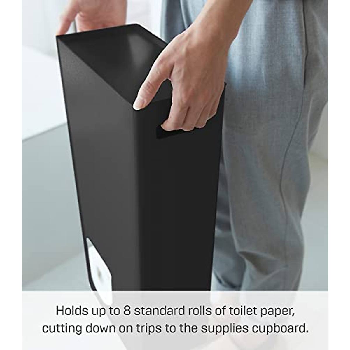 Yamazaki Home Bathroom Tissue Storage Stand | Steel | Toilet Paper Stocker, One Size, Black