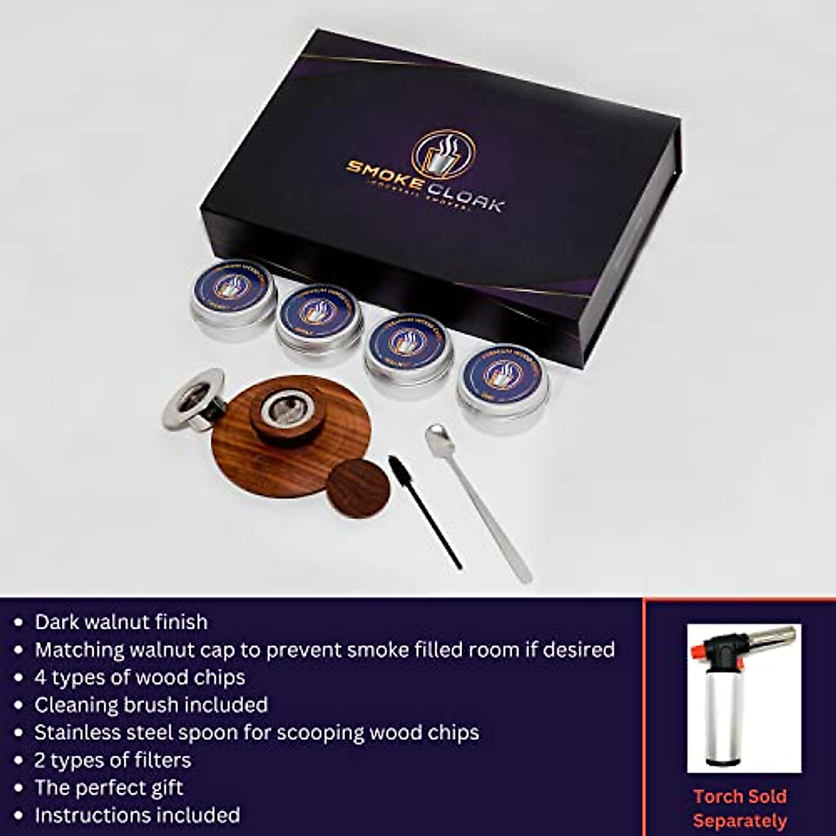 Cocktail Smoker Kit - Smoke Cloak - Old Fashioned Cocktail Kit - Whiskey Smoker Kit - Bourbon gifts for men - Drink Smoker (Torch Sold Separately)