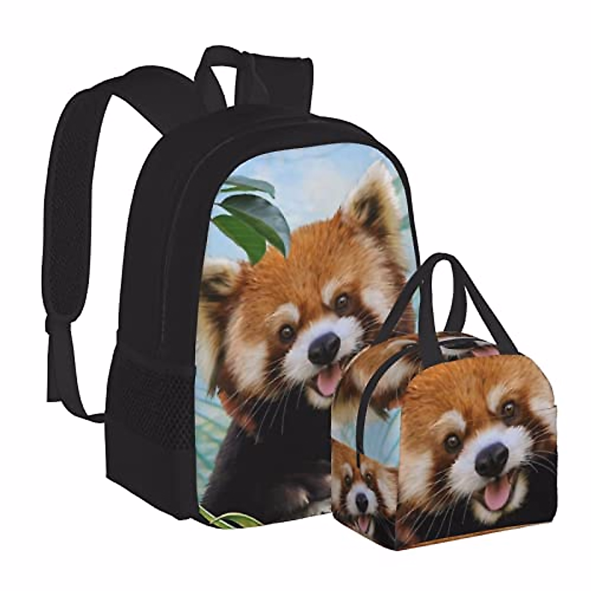 Xubrextas 2pcs Backpack Set For Boys,Red Panda Backpacks And Lunch Box For Girl Elementary Bags Teens Bookbags