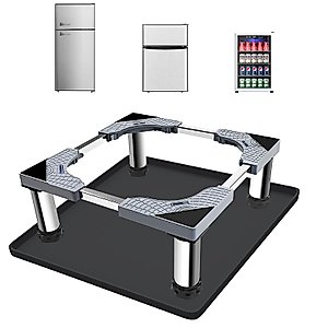 Mini Fridge Stand with Silicone Mat, Universal Stand Base Adjustable Refrigerator Stand with 4 Sturdy Feet, 24''x 24'' Mini Fridge Drip Pan Protect From Appliance Leaks for Fridge, Washer, Dryer