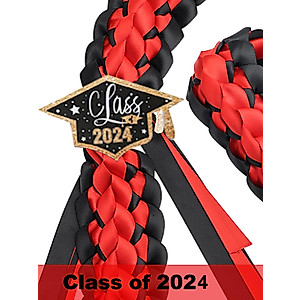 TFTAFAN Graduation Lei Class of 2023 Ribbon Leis Necklace Braided Necklaces gift Party Accessories for Women and Men (black red, 2)