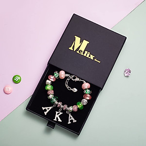 Melix Home Sorority Gifts for Women Paraphernalia Sorority Bracelet Pink and Green Jewelry Greek Crystal Charm
