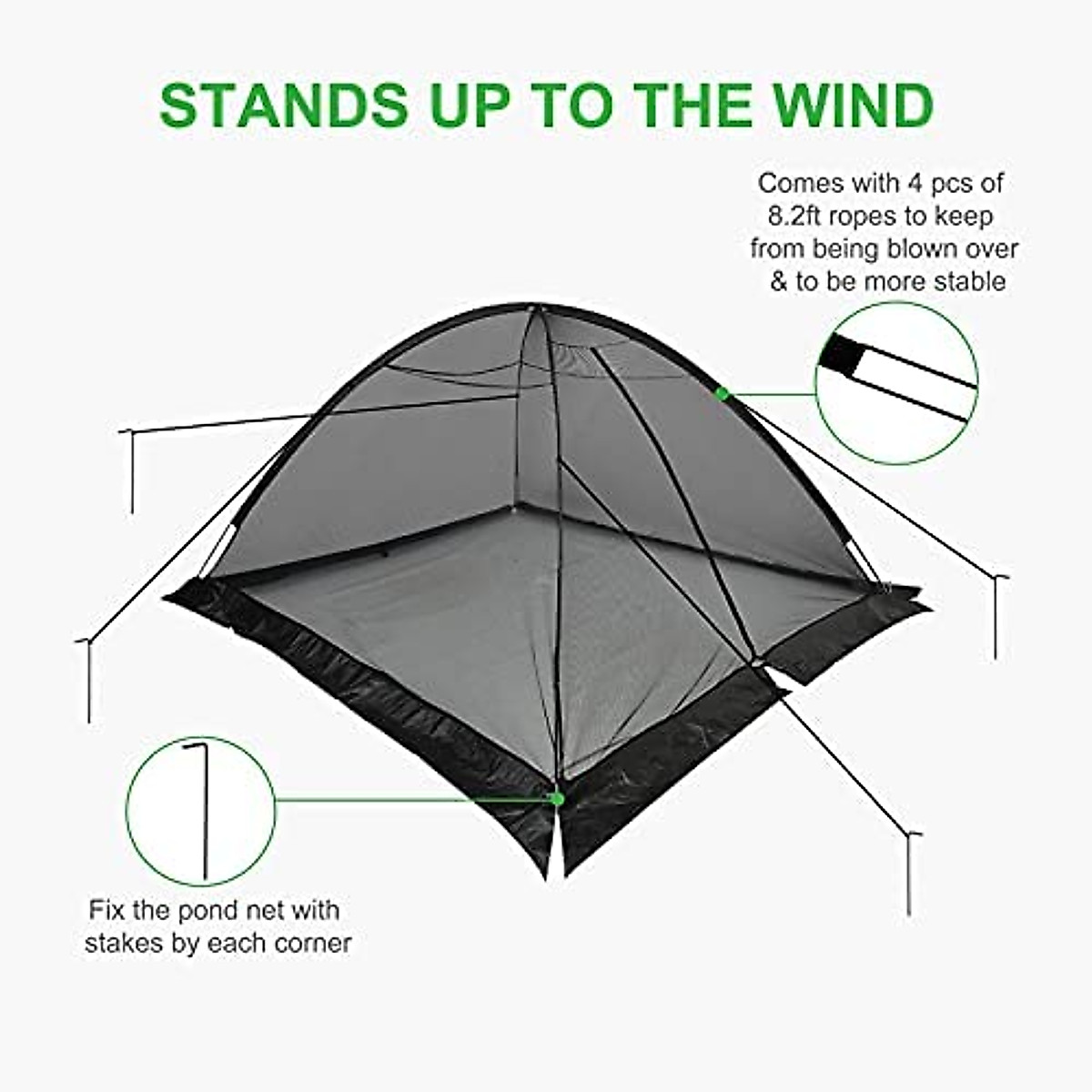 GROWNEER 14x10 Feet Pond Netting for Leaves, Pond Covers with Zipper with 4 Ropes, 8 Stakes, Storage Bag, Fiberglass Poles, Suitable for Pond Pool, Garden and Vegetables