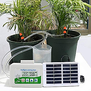 Upgrade Smart Water Pump Solar Garden Automatic Watering Device Outdoor Plants Self Drip Irrigation Solar Energy Charging Timer System Potted Plant Drip Irrigation for Potted Plants Flower Vegetables