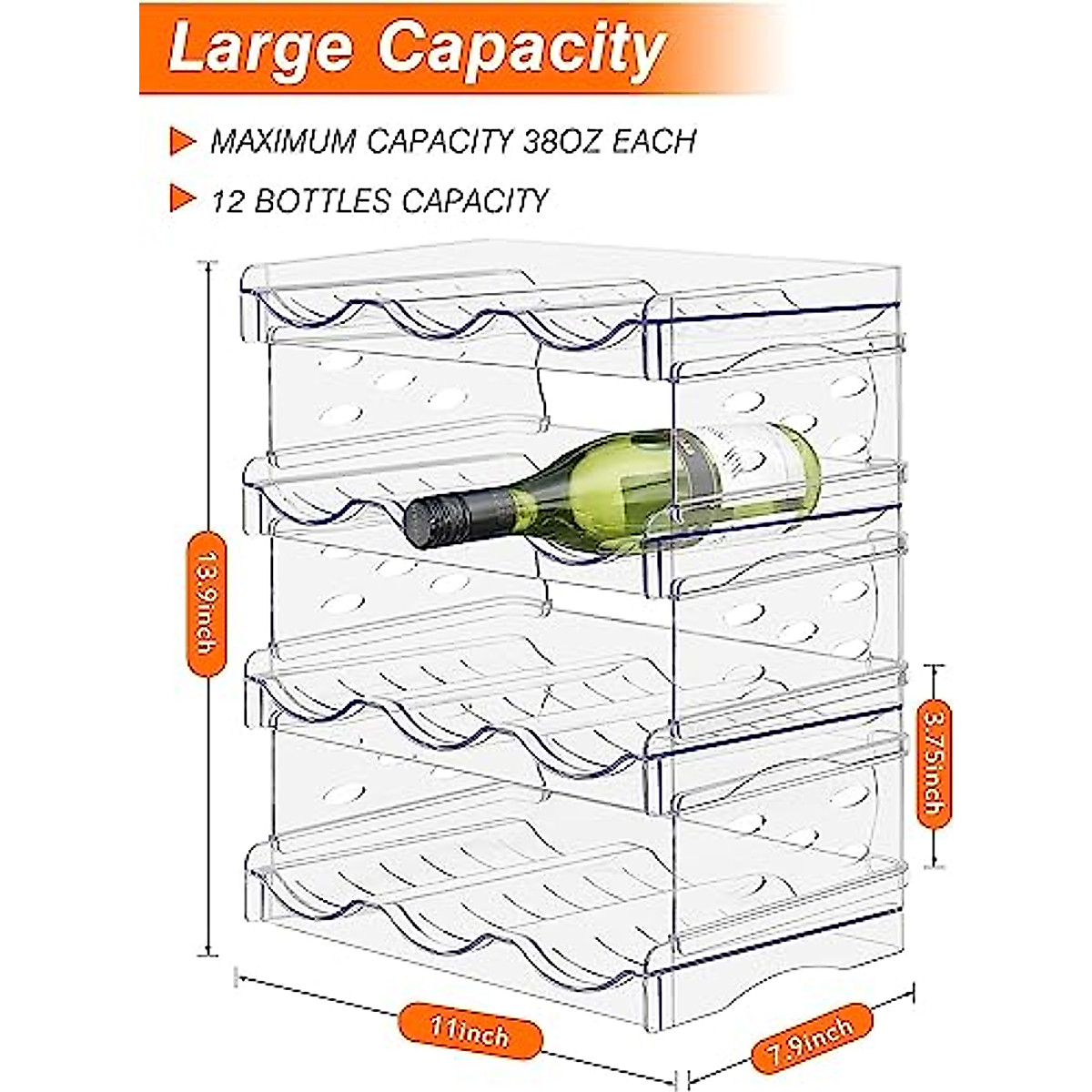 Water Bottle Organizer - 4 Pack Stackable Cup Organizer for Cabinet, Countertop, Pantry and Fridge, Free-Standing Tumbler Kitchen Storage Holder for Wine and Drink Bottles, Clear Plastic
