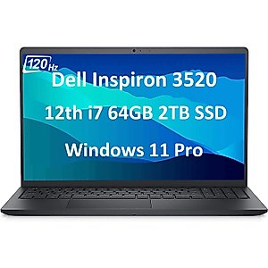 Dell Inspiron 15 15.6" Business Laptop (FHD 120Hz WVA Anti-Glare, Intel 10-Core i7-1255U, 64GB RAM, 2TB SSD), Numeric Keypad, Narrow-Bezel, 2024 Inspiron 3000 3520, Webcam, Wi-Fi 6, Win 11 Pro, Black