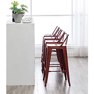 HAOBO Home 30" Metal Bar Stools Industrial Barstools Counter Height Stools for Indoor/Outdoor Barstools [Set of 4] (30", Low Back Distressed Red)