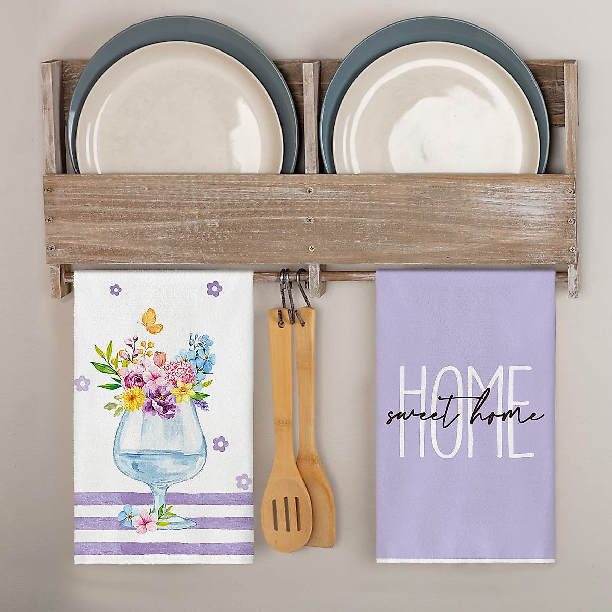 Artoid Mode Purple Stripes Flowers Bloom Spring Kitchen Towels Dish Towels, 18x26 Inch Seasonal Summer Holiday Decoration Hand Towels Set of 2