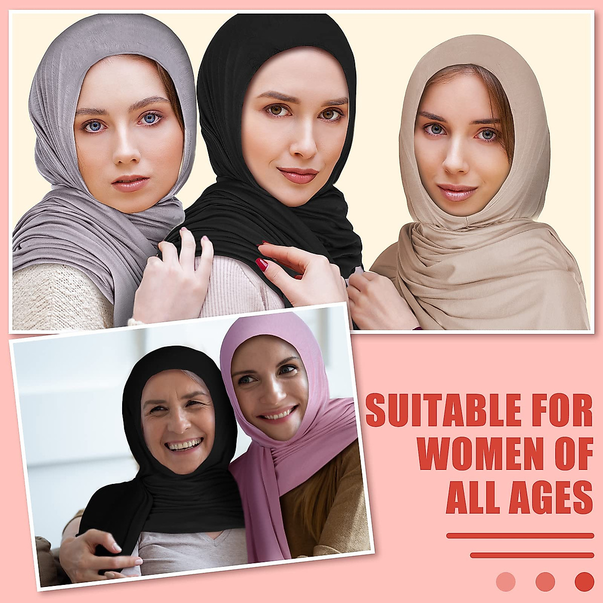 Vabean 4 Pcs Instant Hijab for Women Jersey Hijabs Pinless Islamic Muslim Head Wraps Premium Head Scarf Hijab Shawl(Fresh Color)