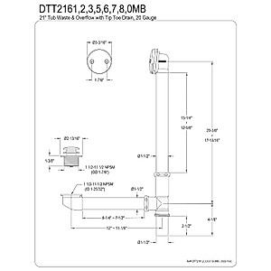 Kingston Brass DTT2161 Tip-Toe Bath Tub Drain and Overflow, Polished Chrome