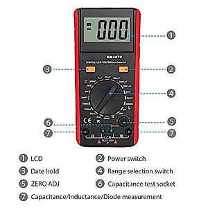 CAMWAY LCR Meter LCD Capacitance Inductance Resistance Tester Measuring Meter Self-Discharge pF nF μF with Overrange Display