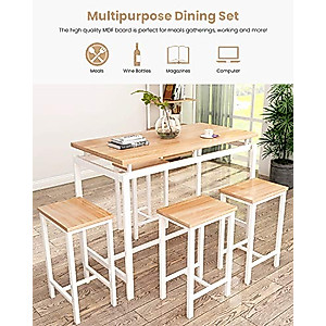 Recaceik 5 PCS Dining Table Set, Modern Kitchen Table and Chairs for 4, Wood Pub Bar Table Set Perfect for Breakfast Nook, Small Space Living Room