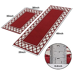 COSY HOMEER Thick 48x20 Inch/30X20 Inch Kitchen Rug Mats Made of 100% Polypropylene 2 Pieces Soft Kitchen Mat Specialized in Anti Slippery and Machine Washable (Red)