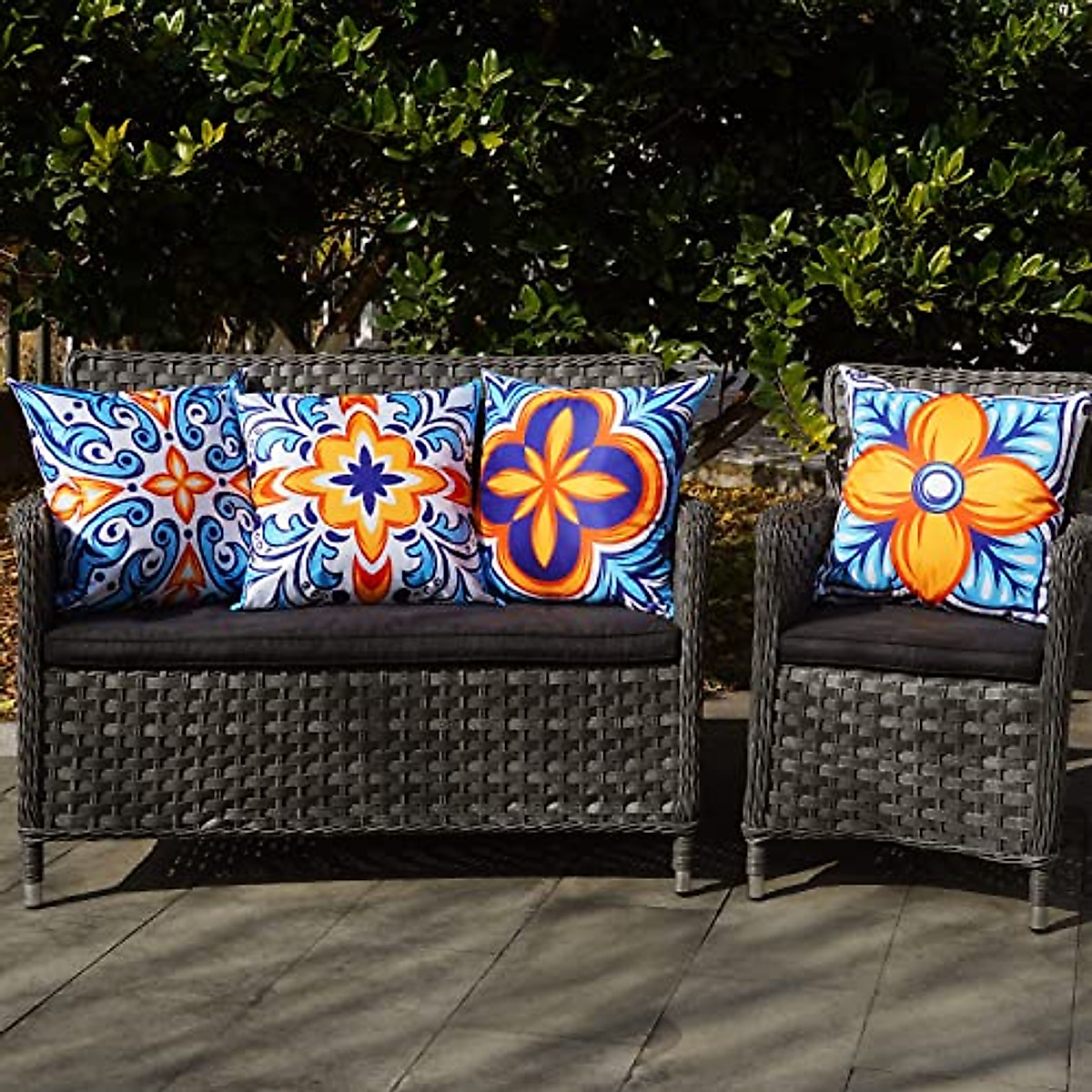 ONWAY Outdoor Pillow Covers Waterproof 20x20 Set of 4 Floral Boho Decorative Throw Cushion Cover Farmhouse Pillows for Bench, Couch, Patio Furniture