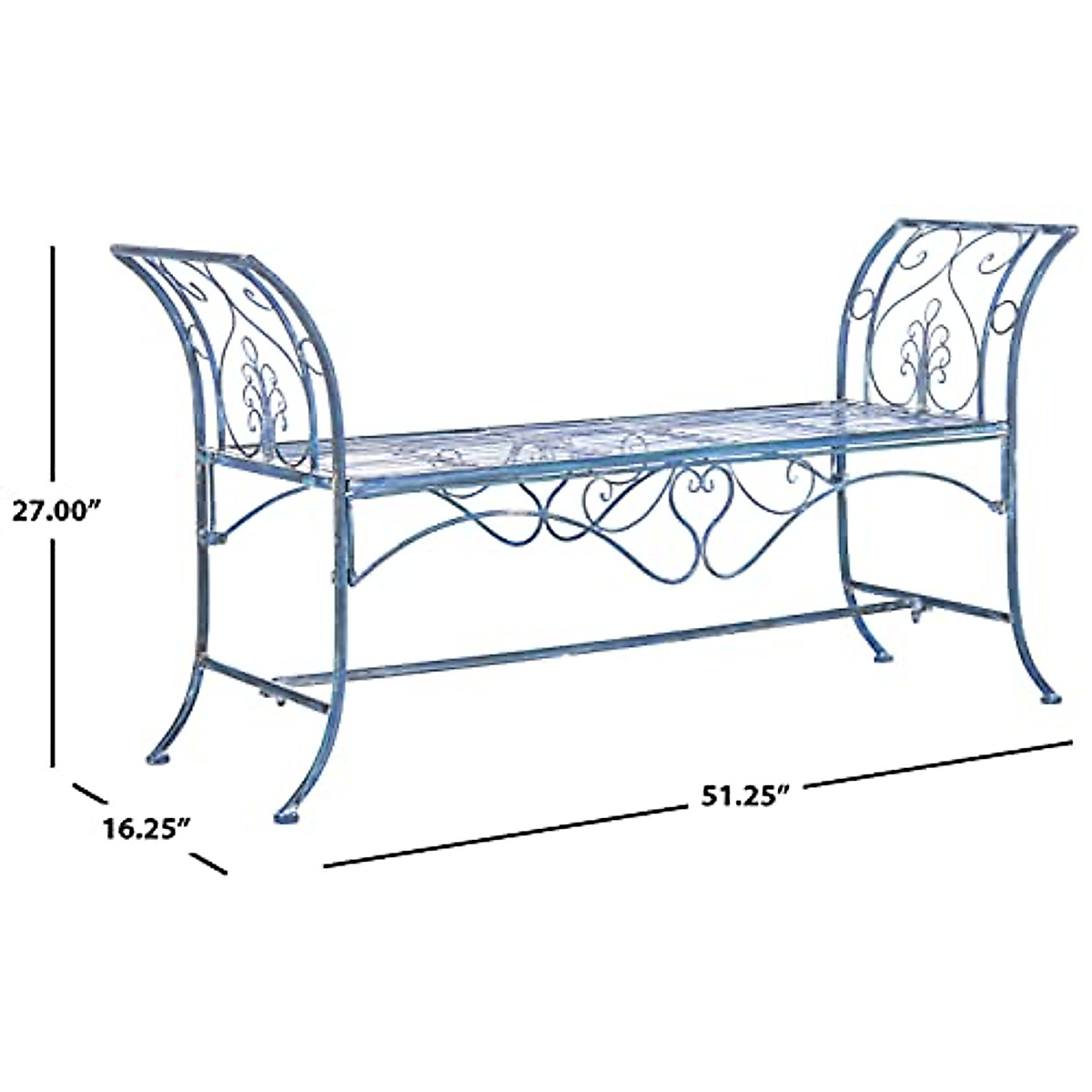 Safavieh PAT5002C Outdoor Collection Hadley Victorian Antique Bench, Mossy Blue