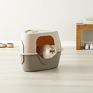 Amazon Basics No-Mess Hooded Corner Cat Litter Box, Triangle, Charcoal, 26 in x 20 in x 23 in