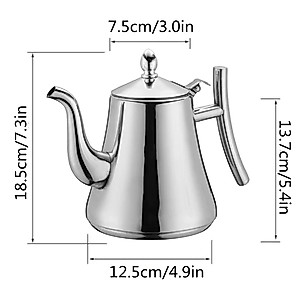 50oz/ 1500ml Stainless Steel Teapot, JYJFGSFA Metal Tea Kettle with Removable Infuser, Oil Can with Filter Coffee Server Table Serving Pot for Home, Restaurant, Outdoor, Dishwasher Safe(Silver)