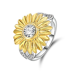 BriLove Sunflower Ring for Women with Cubic Zirconial Floral Cocktail Party Statement Ring Size 8