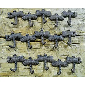 PIÑATAS OLE Home-Dec 3 Cast Iron Dragonfly Towel Coat Hooks Hat Hook Key Rack Rustic Brown Finish cvb-z-314