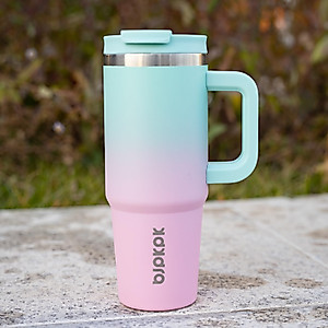 BJPKPK 30 oz Stainless Steel Tumbler With Handle Insulated Tumblers With 2 Straw Travel Coffee Mug With Lid,Bubble Gum