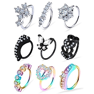 Vsnnsns 20G Nose Rings Hoop Mix Color Nose Piercing Jewelry Stainless Surgical Steel Daith Rook Cartilage Helix Earrings Hoop Ear Nose Septum Rings Body Piercing Jewelry for Women Men 8mm