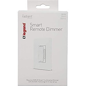Legrand, Smart Dimmer Switch, Apple Homekit, Remote Accessory, Quick Setup On iOS (iPhone or iPad), No Hub Required, HKRL60, Requires HKRL50WH to Operate