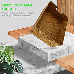 DOITOOL Woven Baskets for Storage - Seagrass Baskets Wicker Storage Basket with Handle - Natural Shelf Baskets Rectangle Basket for Closet Organizers and Storage (15 inch)