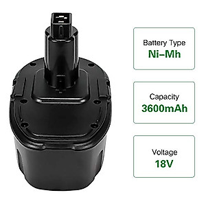 3.6Ah 18 Volt Ni-Mh DC9096 Replacement Battery Compatible with Dewalt 18V Battery DC9098 DC9099 DW9096 DW9098 DW9099 DW9096 DC759 DC970 DW9095 DE9039 DE9095 DE9096 DE9098 DC9181
