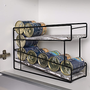 MyGift 2-Tier Rustic Torched Wood and Black Metal Wire Pantry Canned Food Dispenser Storage Organizer Rack