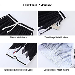 BOOMLEMON Men's Basketball Shorts Gym Training Workout Athletic Shorts Mesh Graphic Print Running Short Pants(608 Black S)