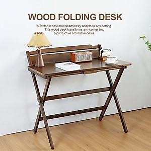 Fetuero Solid Wood Folding Desk,Foldable Computer Desk with Shelf for Home Office, Space Saving Portable Laptop Study Foldable Table for Small Spaces,Walnut Color