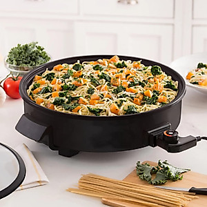 Nonstick Electric Skillet | Hot Oven Cooker with 14 inch Healthy-Eco Nonstick Coating Surface | Convenient Easy Clean Up | Tempered Glass Lids | Black