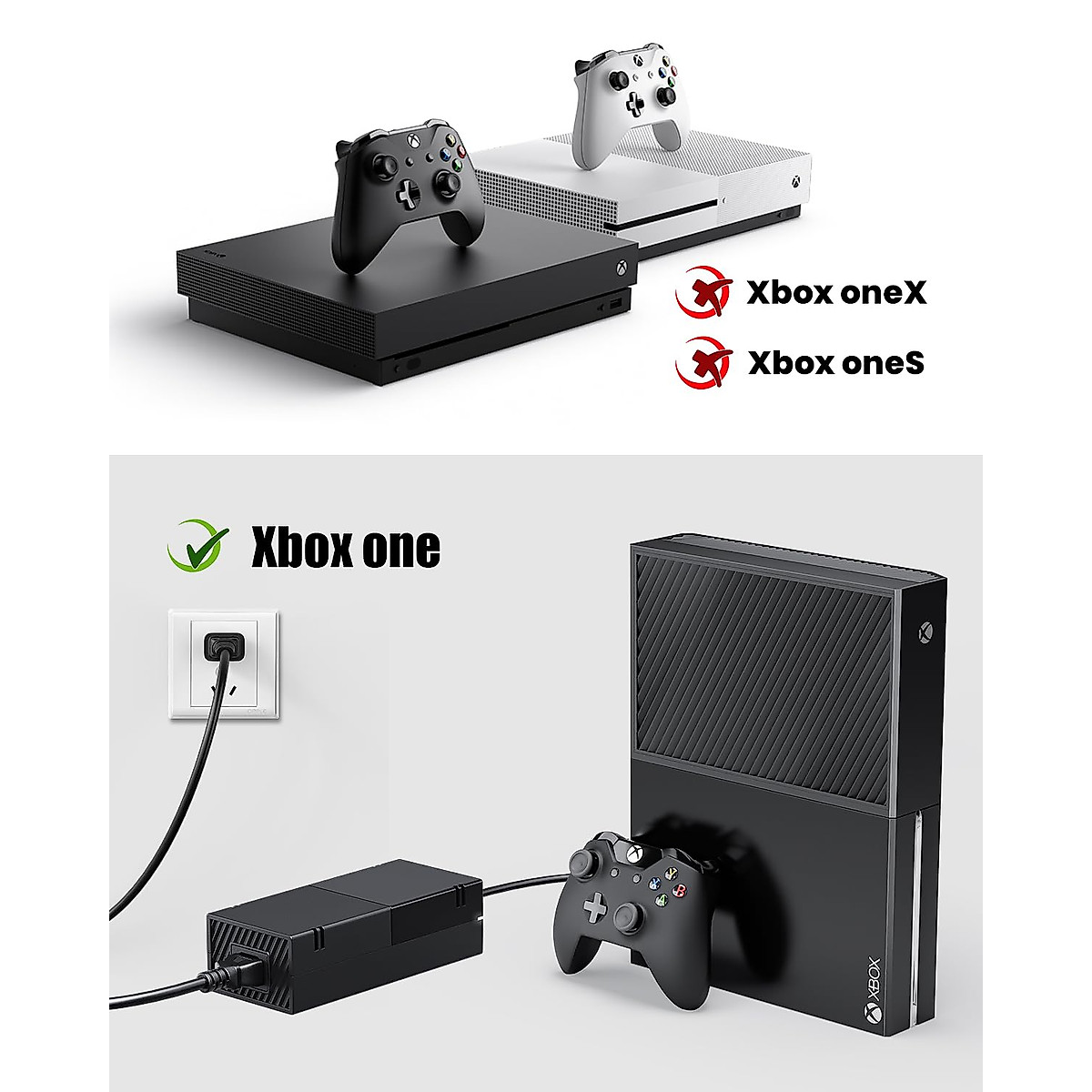 Power Supply Brick for Xbox One, AC Adapter Replacement Power Supply Brick Cord Compatible with Xbox One Console Charger 100-240V