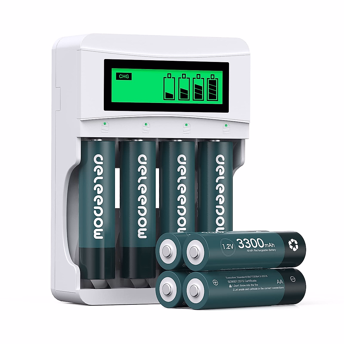 Deleepow Rechargeable AA Batteries High Capacity 3300mAh Nimh AA Batteries 1.2v Pre-Charged Double A Battery with LCD Display Charger, Pack of 8