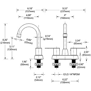 Bathroom Faucet Brushed Nickel 2-Handle Bathroom Sink Faucet 360 Degree High Arc Swivel Spout Centerset 4 Inch Vanity Faucet RV Bathroom Faucet 3 Holes Lavatory Faucet