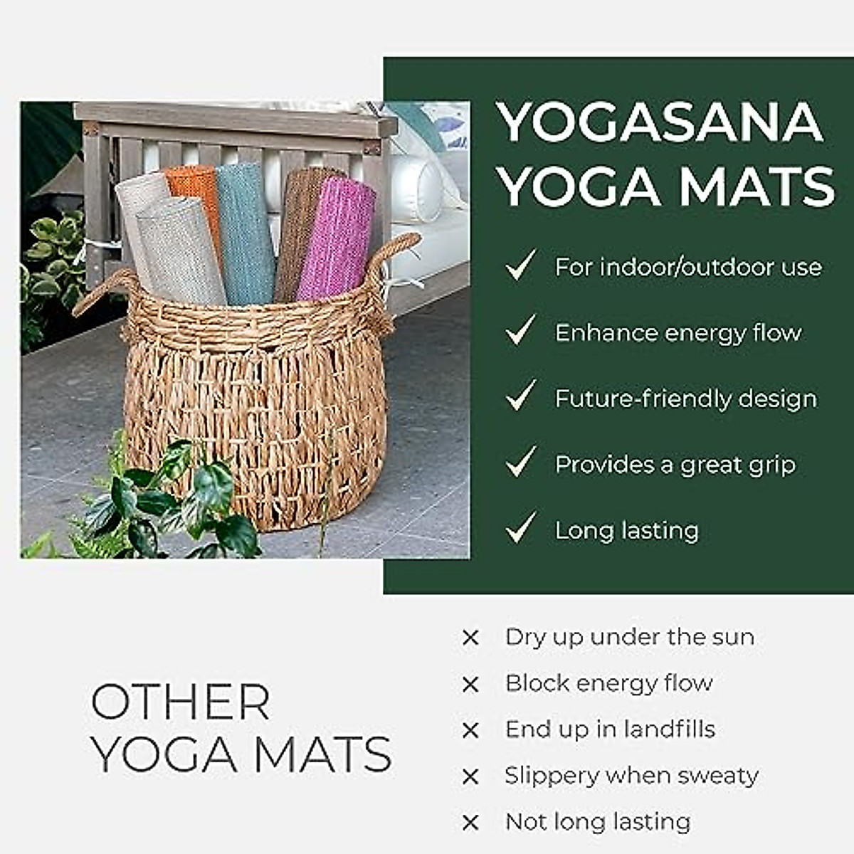 Yogasana Organic Cotton Yoga Mat Non Slip - Hand-Woven Foldable Yoga Rug Provides Excellent Comfort, Traction & Support-Travel Extra Thick Yoga Mats for Indoor & Outdoor Use - 24 x 72 Inches, Ether