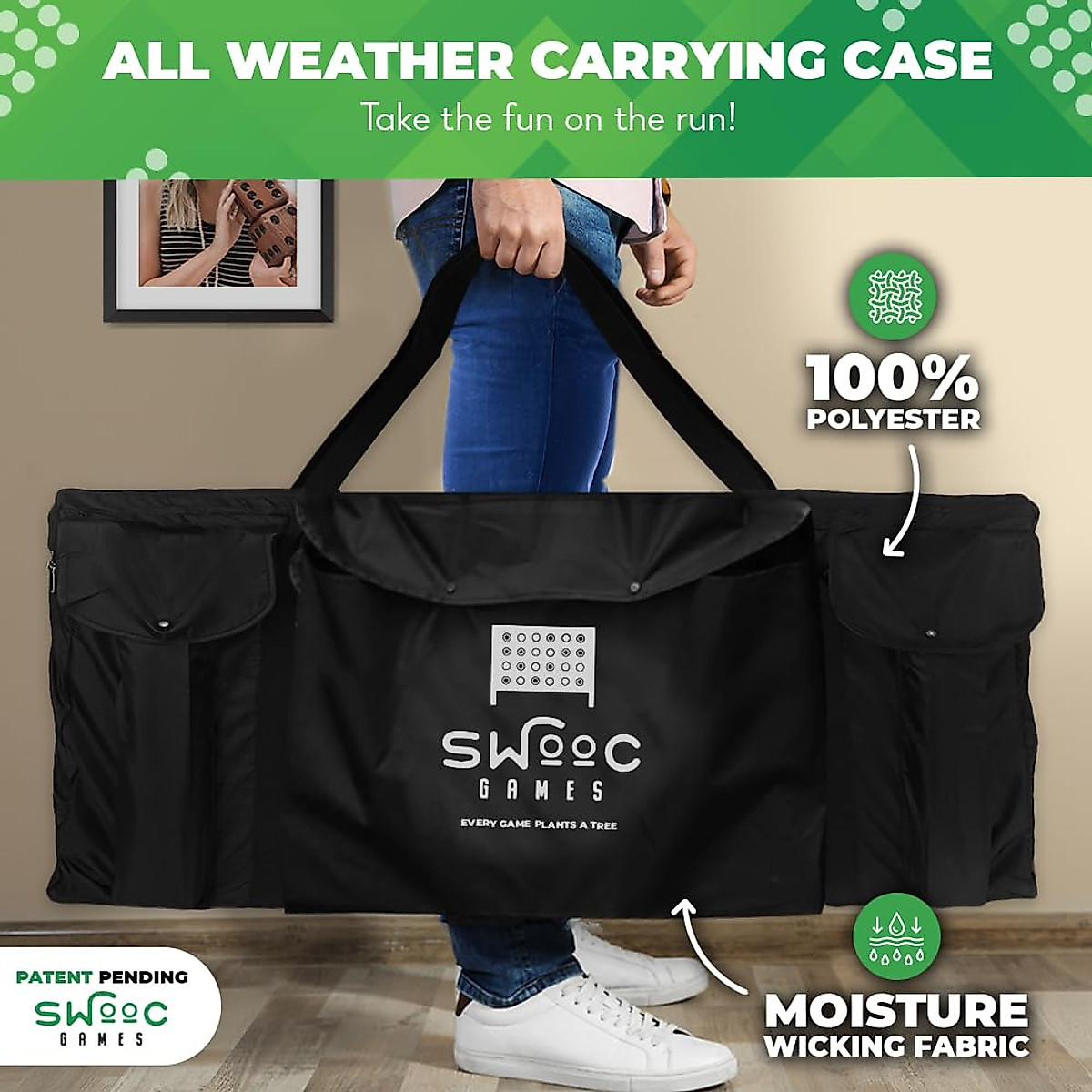 SWOOC Games - XL Giant 4 in A Row (4ft x 3ft) All Weather with Carrying Case & 60% Quieter Design - Giant Connect - 4 Outdoor Game - Giant Outdoor Games for Family - Jumbo Games - Giant Lawn Games