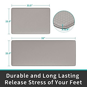 SHANJE Kitchen Mat set of 2 [23.5"x33.5"+23.5"x59"]Ultra Wide Plaid Texture Anti Fatigue Kitchen Floor Mat,Waterproof Non Slip Cushioned Mat,Comfort Kitchen Rugs for Hardwood Floors-GREY