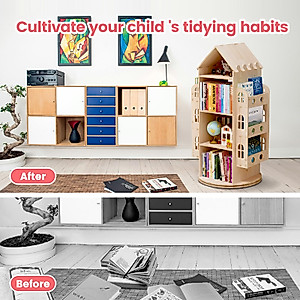DMTINTA Rotating Bookshelf 360 Display 4 Tier Floor Standing Bookcase Storage Rack for Kids&Adults Bookshelf, Wood Book Shelf, Storage Book Bookrack