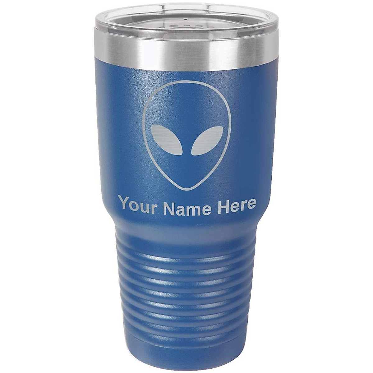 LaserGram 30oz Vacuum Insulated Tumbler Mug, Alien Head, Personalized Engraving Included (Dark Blue)