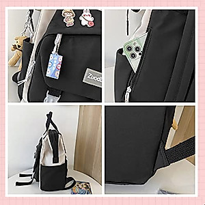 Treonca Kawaii Backpack with Kawaii Pin and Accessories Girl Backpack Cute Shoulder Tote Bag Laptop Schoolbag for Students Backpack (Black)