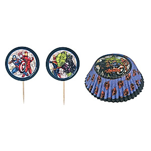 Marvel Avengers Cupcake Cases & Picks Set - 2" (48 Pieces) | Eco-Friendly Paper & Wood Materials - Perfect for Kids Parties & Themed Events
